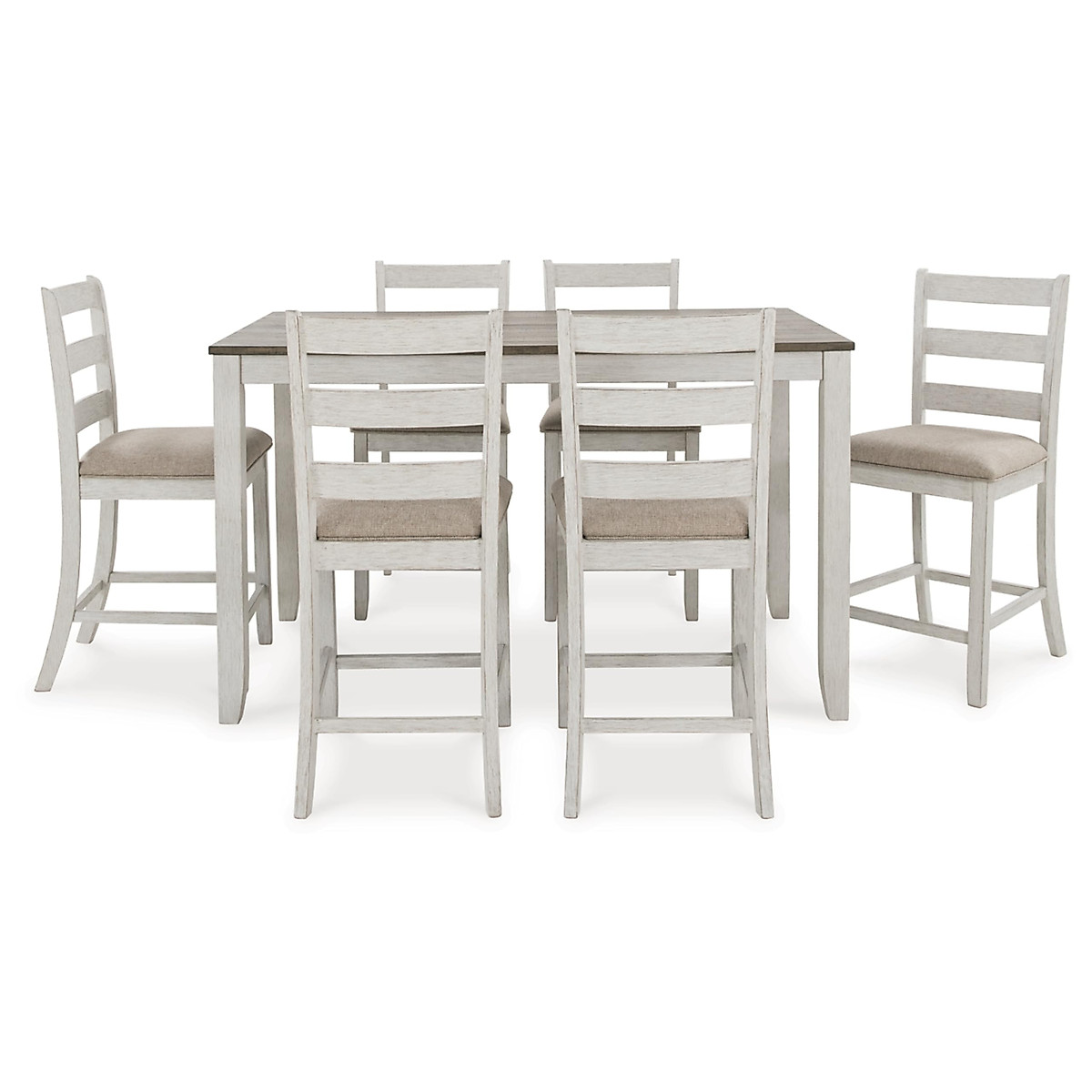 Signature Design by Ashley Skempton Modern Farmhouse Counter Height Dining Table and Upholstered Bar Stools, Set of 7, White & Light Brown