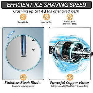 Electric Ice Crushers, Shaved Ice Maker, Portable Snow Cone Machine for Kitchen and Commercial, Silver