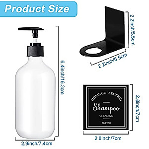 3 Sets 17 oz Empty Shampoo Bottles with Pumps with 3 Pieces Shower Gel Bottle Rack Hook Brackets and 6 Pieces Waterproof Soap Label Sticker for Shower Kitchen Bathroom Toilet Wall Decoration (White)