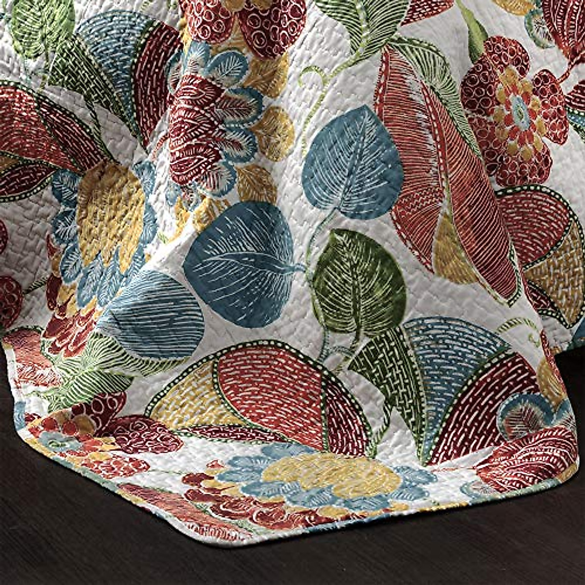 Lush Decor Layla Quilt Floral Leaf Print 3 Piece Reversible Bedding Set Full/Queen Orange & Blue