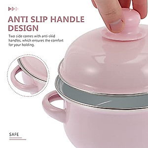 Luxshiny Enamel Soup Pot Vintage Stew Pot Stock Pot with Double Handle Soup Pasta Cooking Pot Noodle Porridge Pot for Kitchen Induction Cooktop Gas Stove 1. 1L 16cm