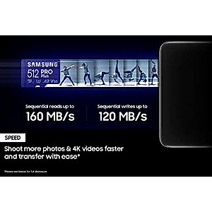 SAMSUNG PRO Plus + Reader 512GB microSDXC Up to 160MB/s UHS-I, U3, A2, V30, Full HD & 4K UHD Memory Card for Android Smartphones, Tablets, Go Pro and DJI Drone (MB-MD512KB/AM)