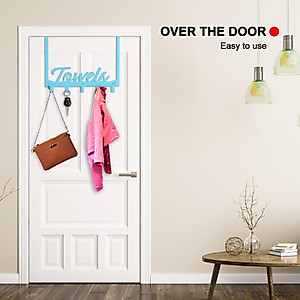 Azmoncy Over The Door Hooks, Towel Rack for Bathroom Wall Mount Towel Hanger, Towel Holder for Hanging Heavy Duty with 5 Hooks for Pool Bedroom Bathroom Kitchen Towels, Bag, Coats(Blue)