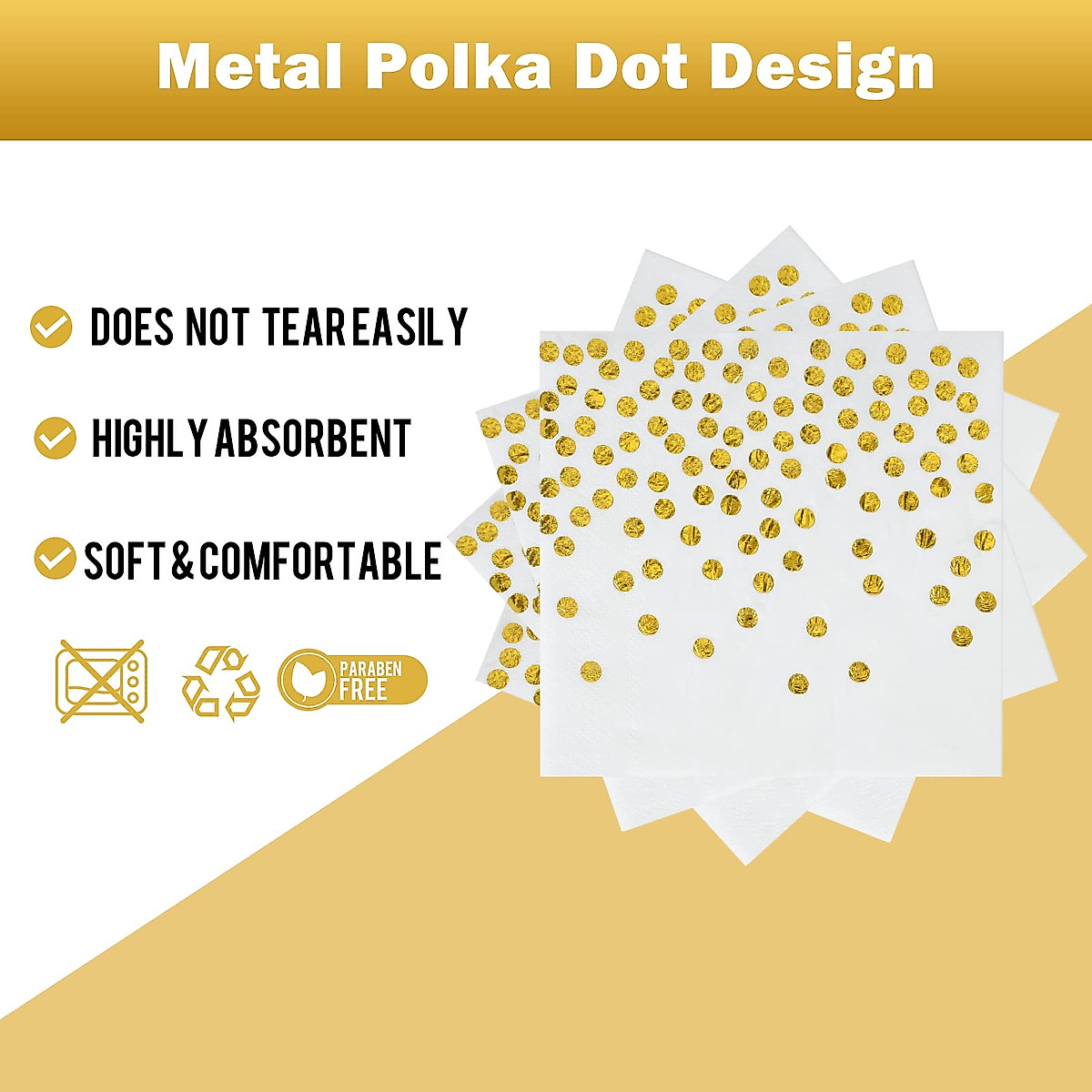 CENLBJ Disposable Plates 100 Pack - White & Gold Paper Plates 50 x 7, Gold Dot Napkins 50 x 6.5, Party Supplies for Weddings, Birthdays & All Occasions