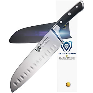 The Dalstrong Lionswood End-Grain Teak Cutting & Serving Board Bundled with The Gladiator Series Elite 7" Santoku Knife