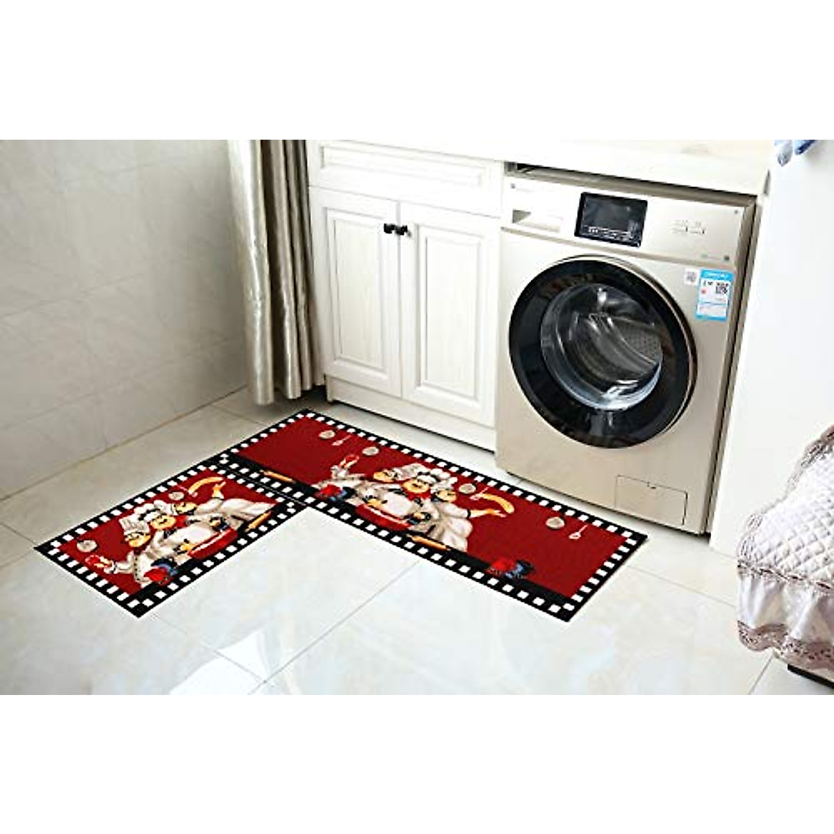 EGOBUY Chef Kitchen Rugs and Mats Washable Non Skid Absorbent Microfiber Kitchen Mats for Floor Anti-Fatigue Kitchen Mat Set of 2 Chef Kitchen Decoration Stain Resistant 15.7''x23.6'' + 15.7''x47.2'