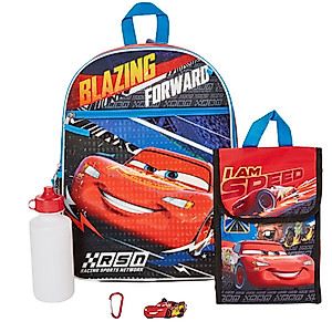 Disney Pixar Cars Backpack Set for Kids, 16 inch Lightning McQueen Backpack with Lunch Bag and Water Bottle