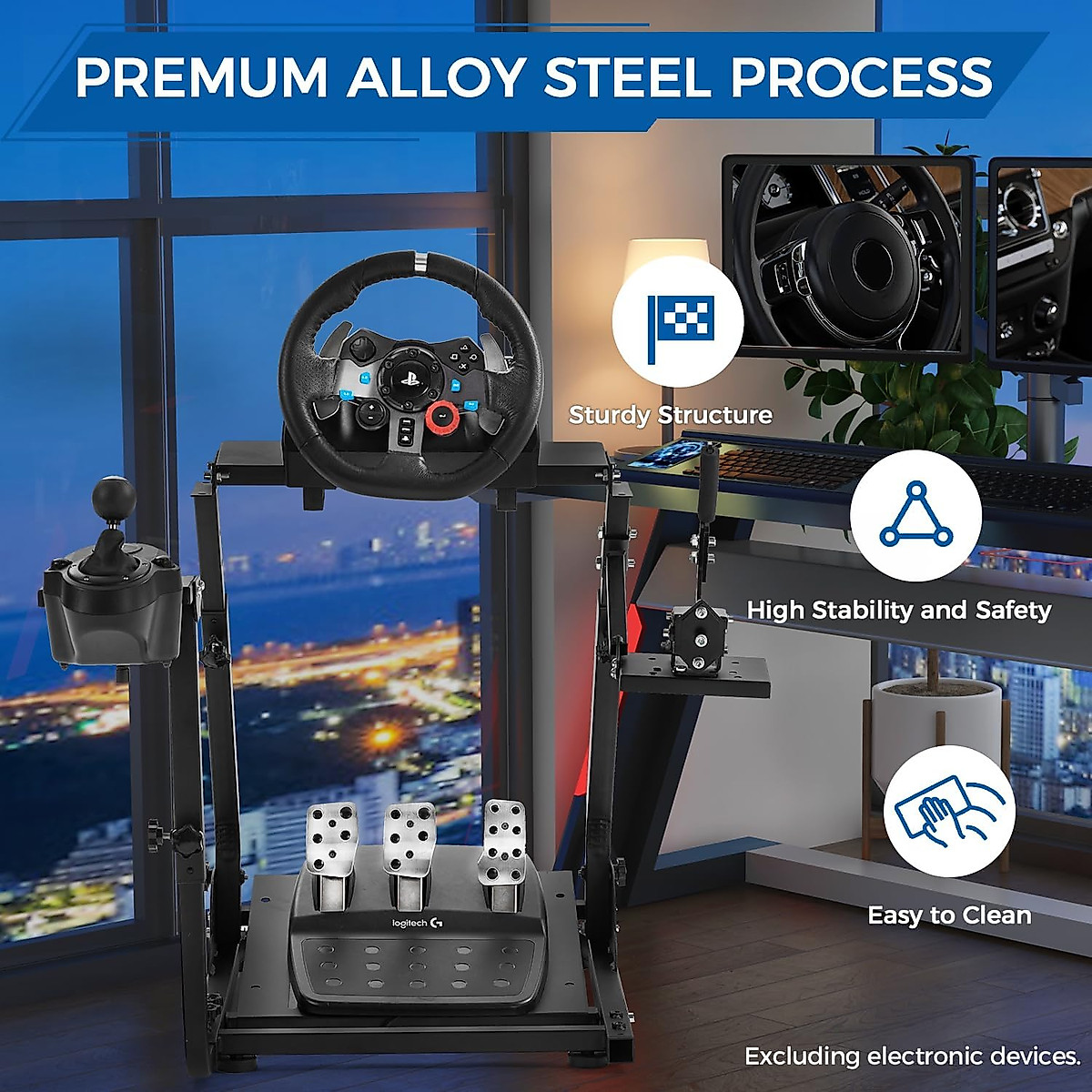 Hottoby Racing Steering Wheel Stand Foldable & Dual Shift Levers Fit for Logitech/Thrustmaster G25 G27 G29 G920 G923 T150 T248 T300 Multi-level Easy Storage & Install Cockpit,No Wheel & Pedals