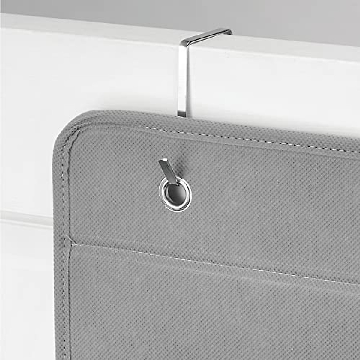 mDesign Fabric Baby Nursery Hanging Organizers for Over The Door Storage for Kids - 3 Pocket Organizer Caddy with Hooks for Clothing, School, Diaper, Toy, and Outfit Storage - Gray Herringbone