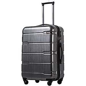 Coolife Luggage Expandable(only 28") Suitcase PC+ABS Spinner Built-In TSA lock 20in 24in 28in Carry on (Charcoal., L(28in).)