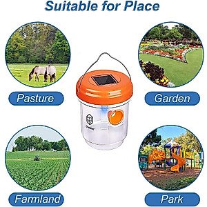 2 Pack Solar Wasp Traps, Solar Powered Wasp Killer Hanging with UV LED Light, Reusable Bee Trap Catcher Outdoor for Hornets, Yellow Jackets