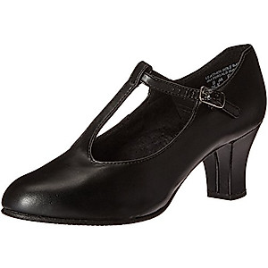 Capezio Womens Jr. Footlight T-Strap Dance Shoe, Black, 8 US