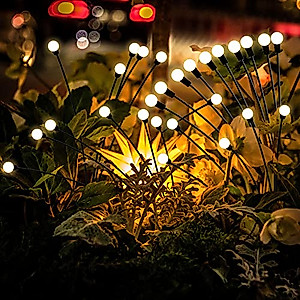2 Pack 10 Head Solar Powered Firefly Lights, Outdoor Waterproof Starburst Swaying Garden Lights, Swaying When Wind Blows Solar Garden Lights, 10 LED Path Landscape Outdoor Decorative Lights