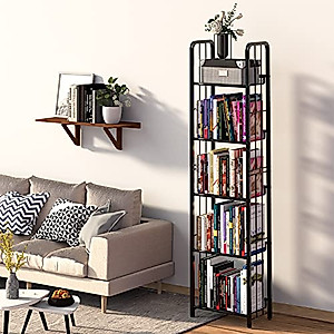 Azheruol Bookshelf Storage Shelf Bookcase Freestanding Storage Stand for Living Room, Bedroom, Kitchen Rust Resistance Easy Assembly Free Combination Multi-Functional Organizer (5 Tiers, Black)