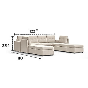 LINSY HOME Oversized Modular Sectional Couch, Rubik III 6 Seats with 4 Ottomans Convertible U Shaped Sectional Sleeper Sofa with Storage, All Covers Changeable Washable, Dark Grey