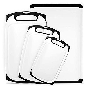 Cutting Boards for Kitchen - Plastic Cutting Board Set with Juice Groove - Set of 4 (Black Trim)…