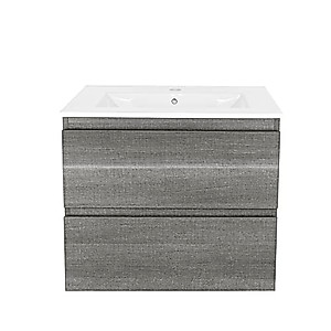 KSWIN 24" Wall Mounted Bathroom Vanity with Sink Grey Floating Vanity Two Drawers Bathroom Cabinet with White Ceramic Integrated Sink