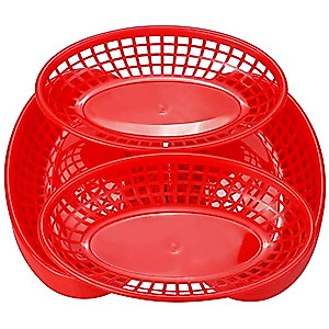 GothaBach 24 Pack Fast Food Baskets, Plastic Fast Food Restaurant Baskets, Bread Fry Baskets Serving Tray for Hot Dogs, Chicken, Burgers, Sandwiches, Fries (Red)