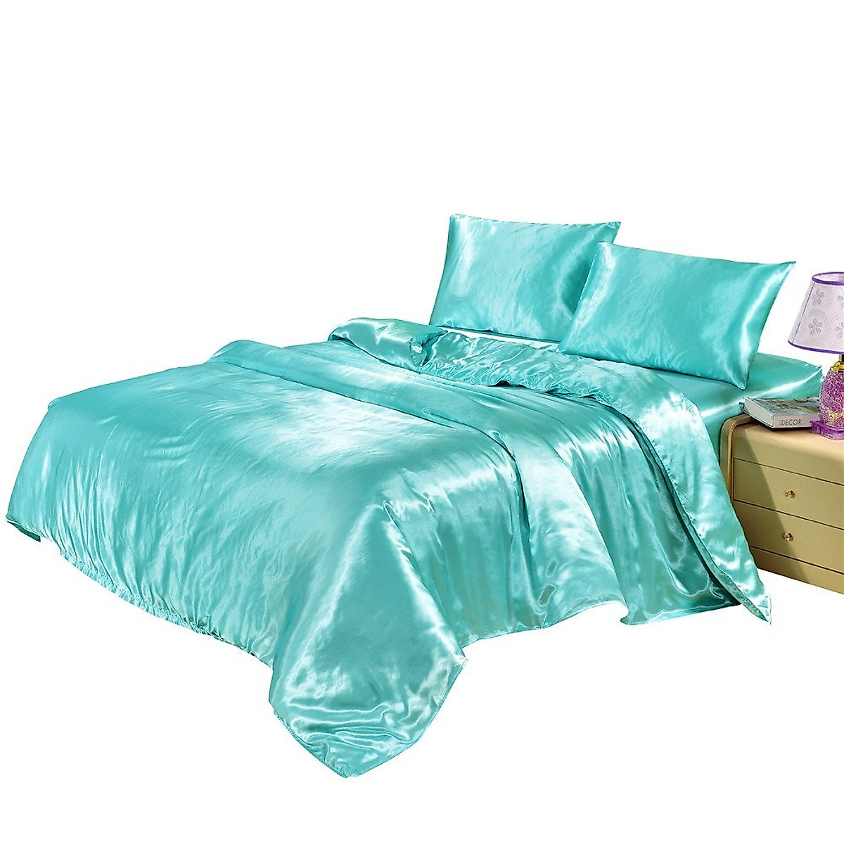 Vagasi Blue Duvet Cover Set Queen Size 3 Pieces - Comforter Cover Super Soft with 2 Pillow Shams - Satin Bedding Set Breathable & Smooth with Zipper Closure