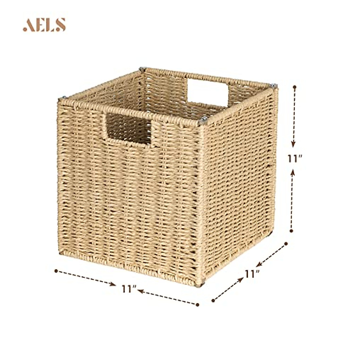 AELS Woven Baskets for Storage, Natural Hand-woven Storage Baskets for Organizing, Cubby Cubes Storage Bins for Shelves, 11" Modern Farmhouse Square Storage Cubes with Handles, Beige, 2 Pack
