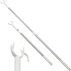 45" Long Reach Pole Retractable Closet Pole with Utility Hooks Garment Pole Hook for Outdoor Clothesline,Closet,Christmas Decor
