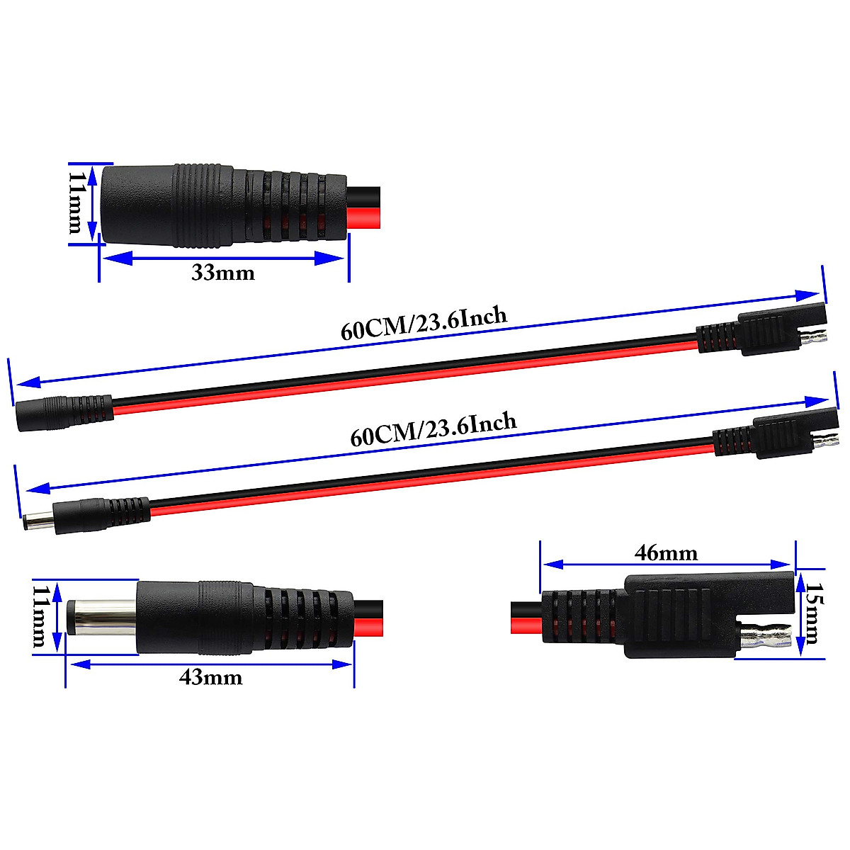 zdyCGTime SAE Plug to DC 5.5 x 2.1mm (Female and Male) Adapter Cable with SAE Polarity Reverse Adapter for Solar Panel Charger and Automotive RV Battery 14AWG (2ft/60cm)(1pair)