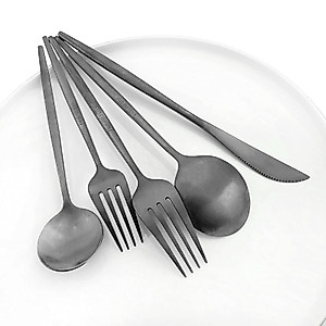 JANKNG Salad Dessert Forks Set of 6, Dessert Forks Set Table Forks Flatware 18/0 Stainless Steel Matte Polishing 7.48-Inch Silverware (Black, 6pcs)