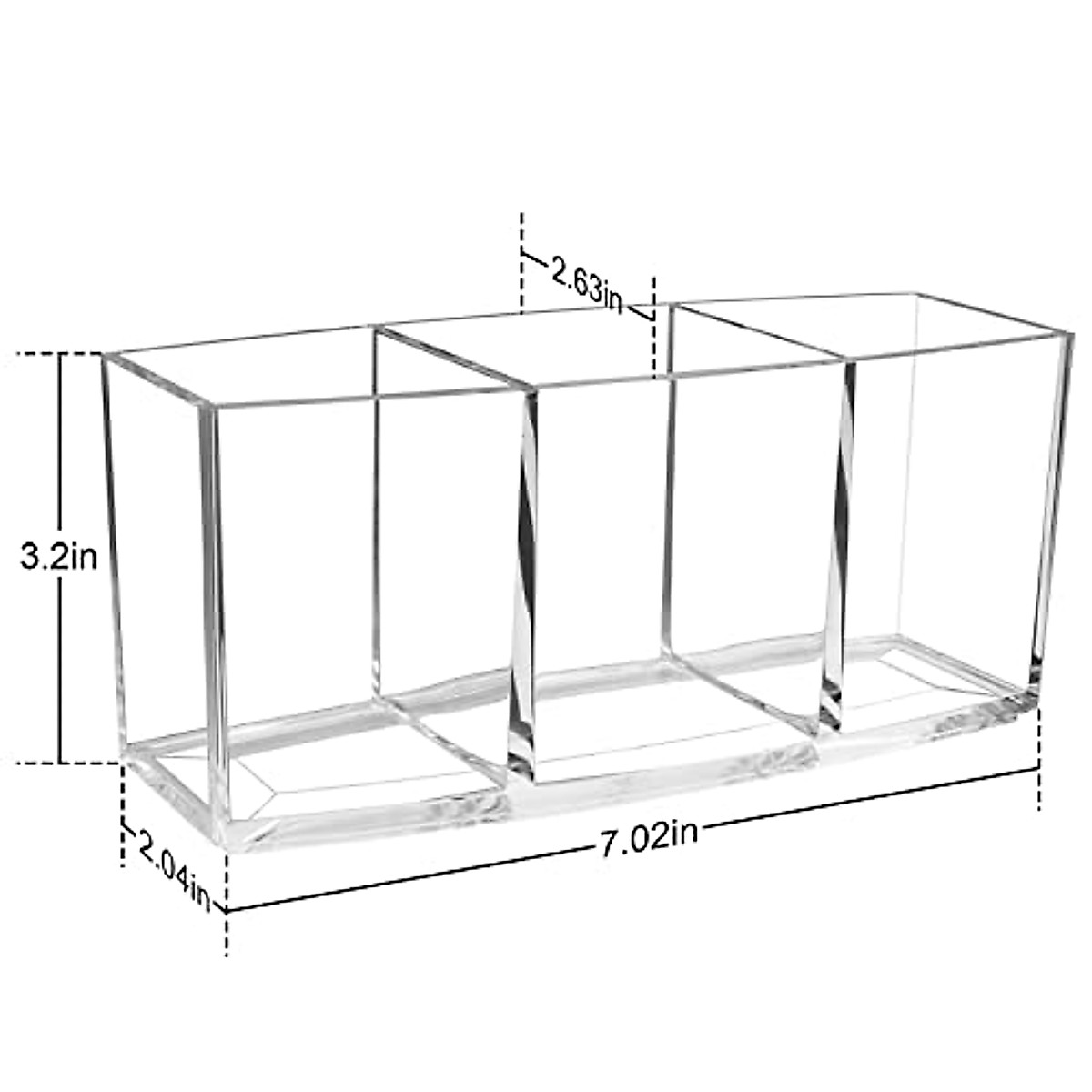 Rolybag Acrylic Makeup Brush Holder Organizer 3 Slots Cosmetic Brushes Storage Clear Pen Holder Eyeliners Eyebrow Pencil Display Case for Desk and Bathroom Vanity Storage Solution