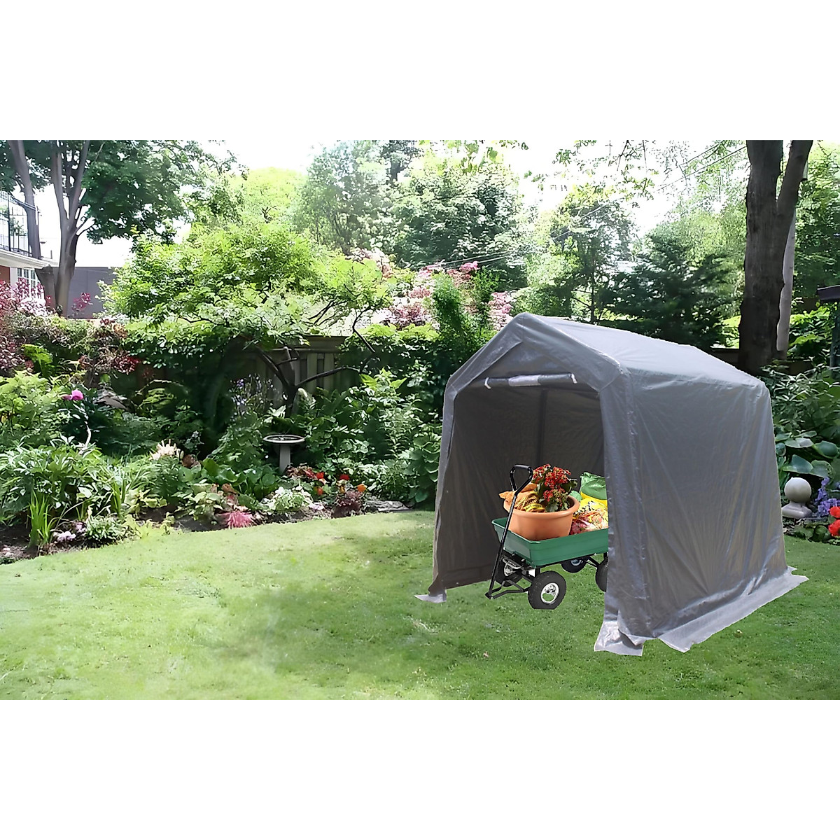 7x12ft Heavy Duty Outdoor Portable Garage Ventilated Canopy carports/Pool Canopy/Portable Outdoor Tent with All-Season Tarp (7x12ft Grey)