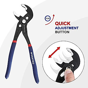 WORKPRO 2 Piece Groove Joint Pliers Set, 7 & 10-Inch Fast Adjustable Water Pump Pliers, V-Jaw Tongue and Groove Pliers in CRV Steel