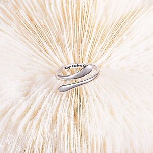 Fookduoduo 925 Sterling Silver Ring Inspirational Jewelry adjustable Wrap Open Rings for Women Keep Going