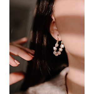 Pearl Hoop Earrings 925 Silver Handmade Baroque Cultured Pearls Dainty Circle Dangle Vintage Geometric Hypoallergenic 14K Gold Plated Jewelry for Women