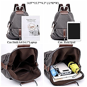 Cute Backpack Purse for Women Small Canvas Backpack for Women School College Bookbag Travel Laptop Bag Shoulder Handbags Rucksack Lightweight Grey