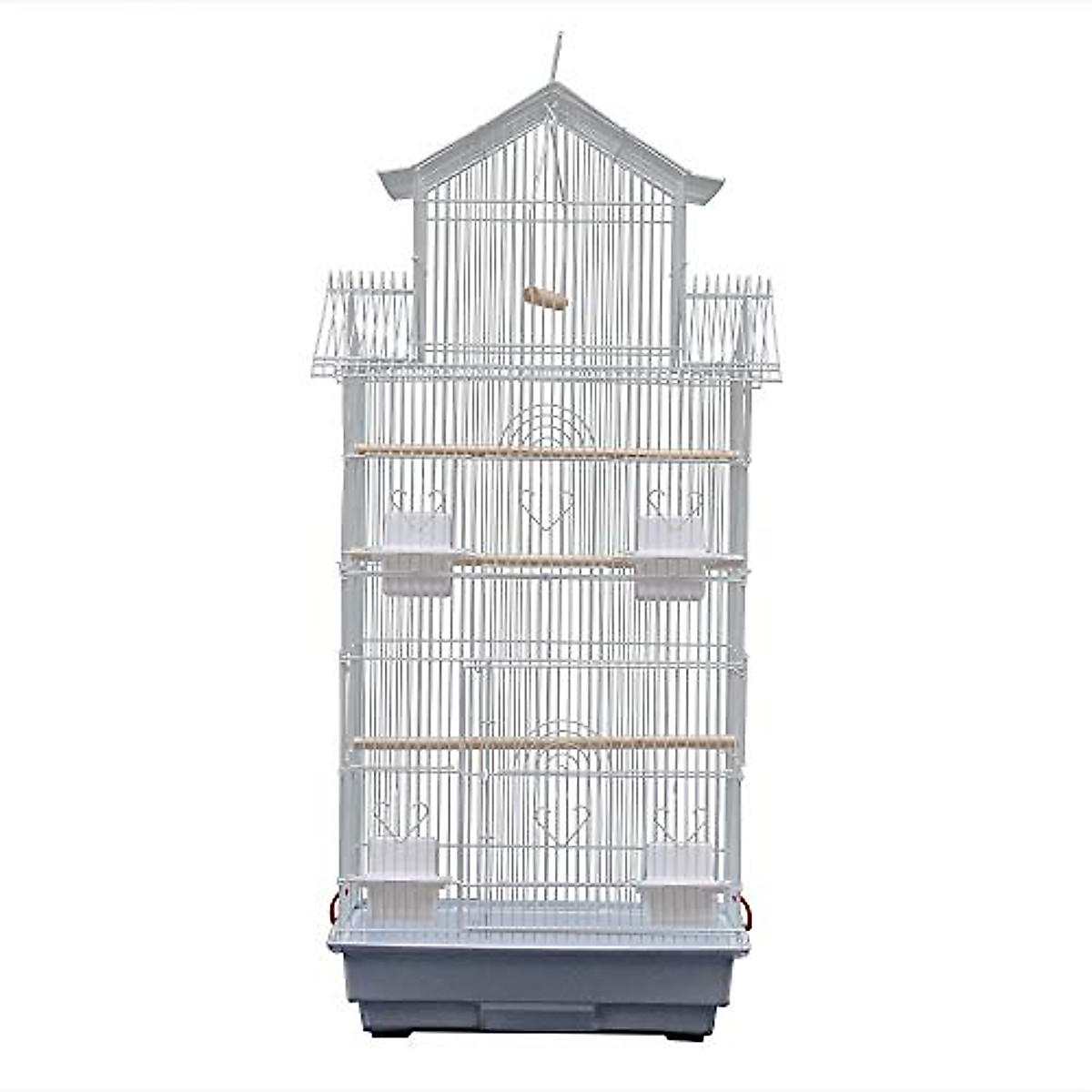 39" Bird Cage Pet Supplies Metal Cage with Open Play Top with Three Additional Toys White