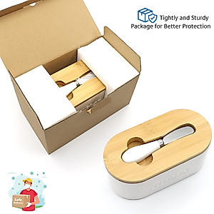 MBR FORCE Ceramic Butter Dish with Lid for Countertop Large White Farmhouse Butter Holder with Knife Butterdish Keeper Container Box