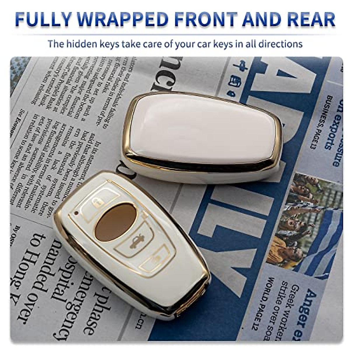 SK CUSTOM White TPU Gold Edge Smart Key Fob Case Protective Cover Compatible with Subaru Forester CrossTrek Outback WRX Ascent BRZ Impreza Legacy Keyless Entry Remote Accessories