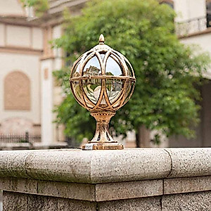 CZLZY European Style E27 Post Light Creative Spherical Aluminum Outdoor Pillar Lamp Glass Lampshade Waterproof IP44 Villa Garden Wall Column Light Lawn Decoration Landscape Light