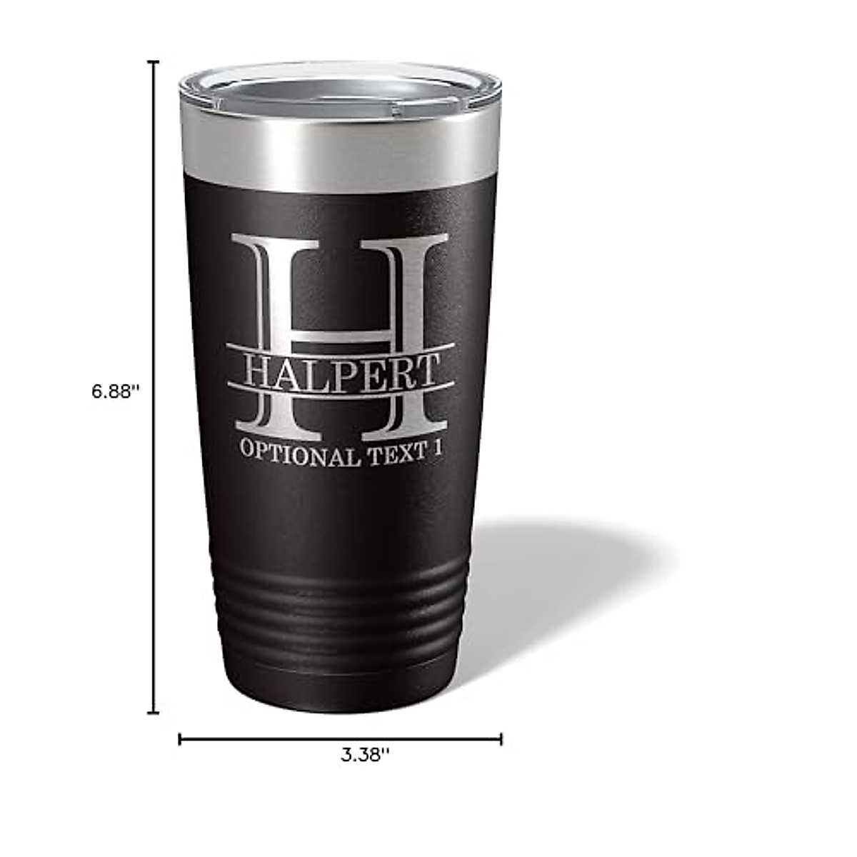 Personalized 20oz (17 Colors) Powder Coated Insulated Stainless Steel Tumbler with Lid, Custom Etched, Customized Engraved Gift Idea for Women Men Her Him, Halpert Monogram Initial Name (Black)