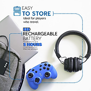 TalkWorks Mini Wireless Controller for Nintendo Switch And Switch OLED - Rechargeable Battery, 6-Axis Motion Control and Vibration - Ergonomic Design, Lightweight and Compact for All Ages - Blue