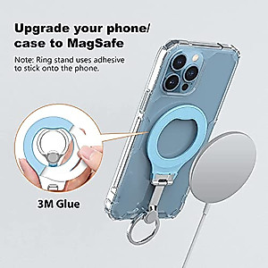[3-in-1] Cell Phone Ring Holder Stand, 360 Degree Rotation Finger Ring Kickstand with [2X Nylon Phone Lanyard],Compatible with iPhone 13 12 11, Galaxy, Google Pixel and Other Android Phone, Blue