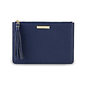 KATIE LOXTON Tassel Pouch Womens Vegan Leather Medium Clutch Handbag Navy