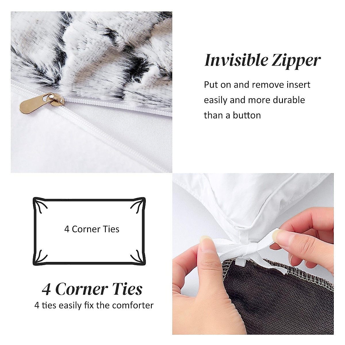 YIYEA Fluffy Duvet Cover Set - Ultra Soft Plush Faux Fur Comforter Cover Queen Size - Warm Fuzzy Velvet Bedding Sets for Winter - 3PC, 1 Duvet Cover & 2 Pillowcases (Crocodile Pattern)