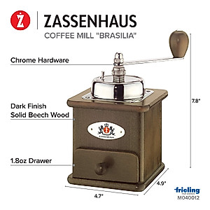 Zassenhaus M040012 Brasilia Beech Wood Manual Coffee Mill, Dunkel Gebeizt, Dark/Chrome