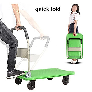 Generic Hand cart,Multi-Functional Platform Truck on Wheels,with Metal Foldable Handle,Open Platform,for Bookstore Restaurant Moving cart (Color : Mute Model, Size : 90 * 60 * 86cm)