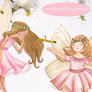 Fairy Birthday Party Banner Glitter Pink Fairies Birthday Party Decorations Fairy First Party Banners Fairy Birthday Cutout Banner for Fairy Garden Baby Shower Supplies