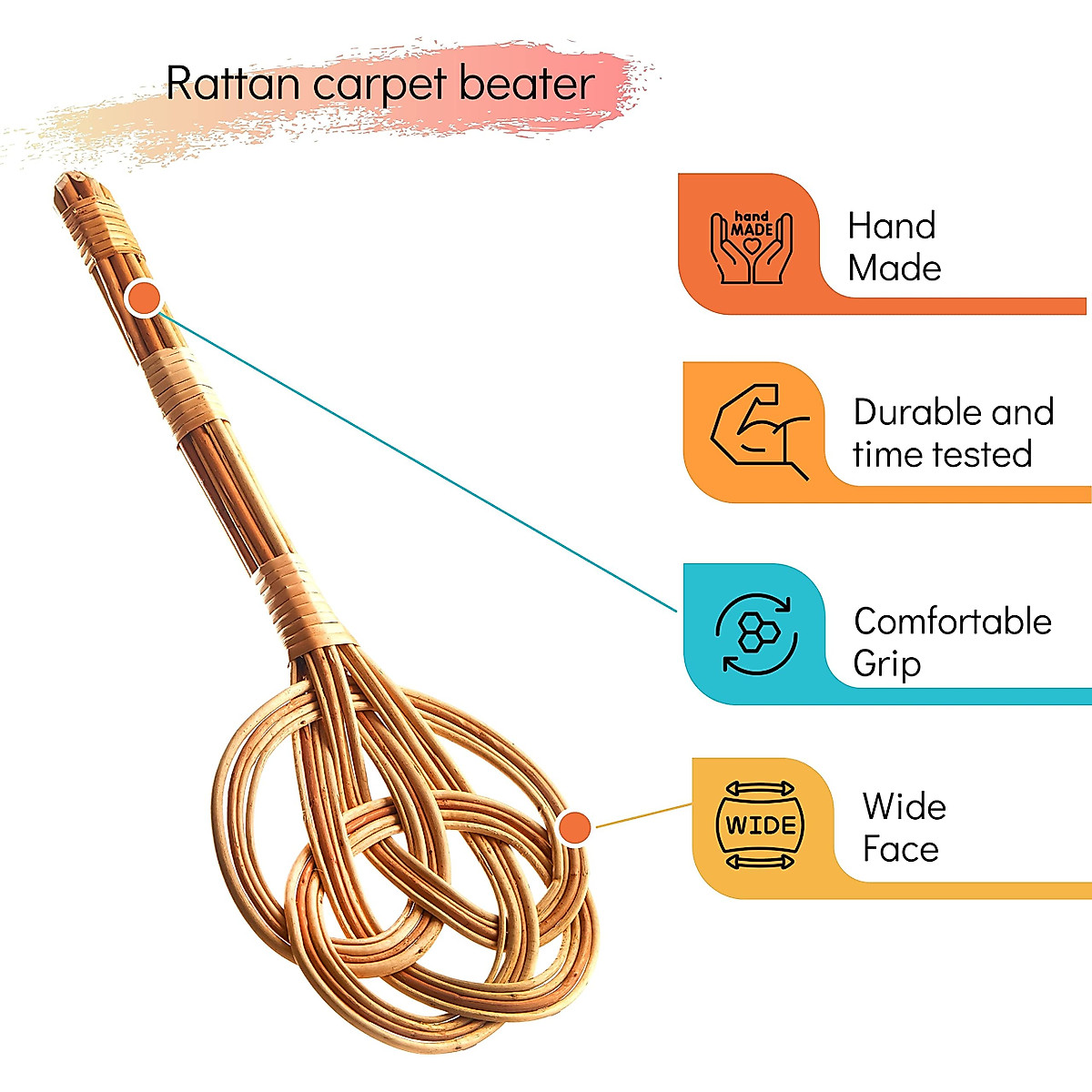 Carpet and Rug Beater, Rattan Carpet Beater, Manual Rug Beater Rattan Paddle, Durable Handmade Dust Beater, Must Have for Pet Owners