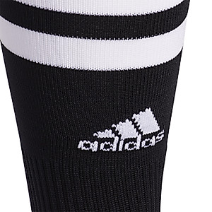 adidas 3-Stripe Hoop Soccer Socks (1-Pair) with Arch Compression for a Secure fit, Black/White, Small