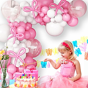 Pastel Pink and White Balloons Arch Kit, 118 Pcs Light Baby Pale Pink Bow Balloon Garland mit 18 Inch Clear Balloons*3, Macaron Pink Long Balloon as Bow Decor for Girls Birthday Baby Shower Decoration
