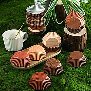 SANNIX 450pcs Woodland Cupcake Liners, Woodgrain Baking Cups Cupcake Wrappers Paper Wraps Muffin Liners for Bridal Showers Wedding Birthday Party Decorations Supplies