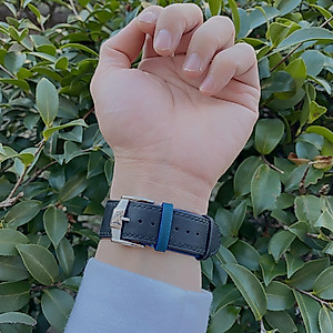 H2N Handmade Full Grain Leather Bands compatible with Apple Watch band 49mm / 45mm / 44mm / 42mm / 41mm / 40mm / 38 mm (38/40/41mm, Black/Navy blue)